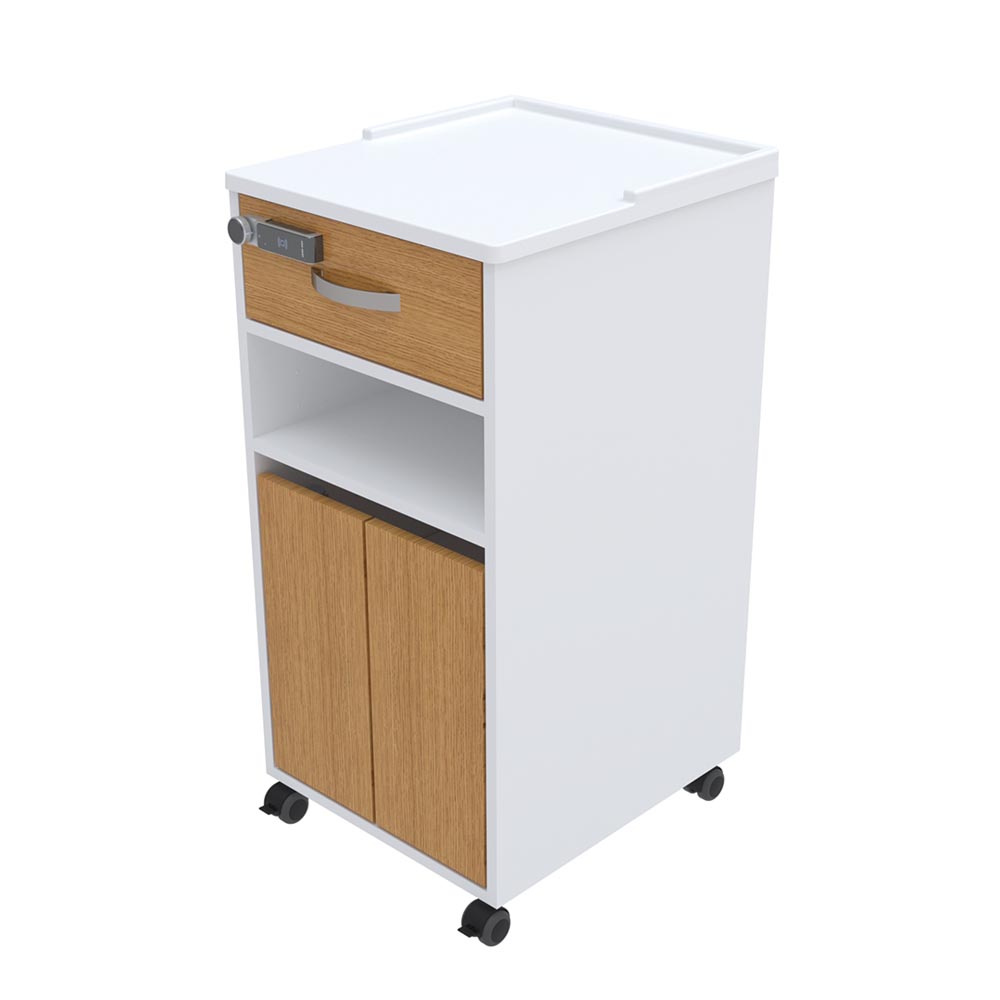 Easy Clean Bedside Locker with Cupboard, Lockable Drawer, Shelf and ...